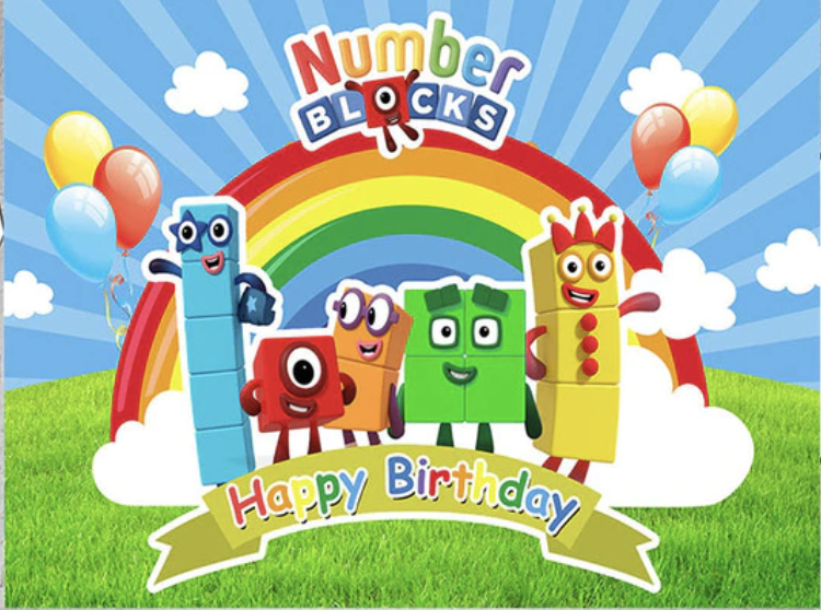NUMBER BLOCKS RAINBOW BALLOONS CLOUDS SKY BIRTHDAY PARTY BANNER DECORA ...