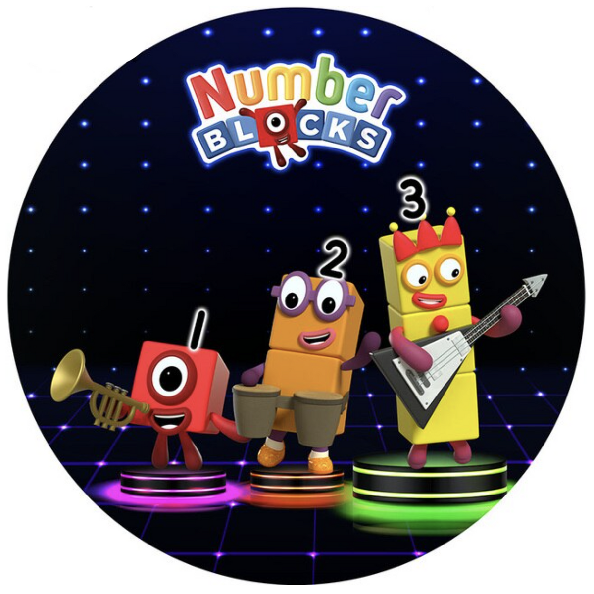NUMBER BLOCKS BANNER MUSIC DRUMS GUITAR TRUMPET DISCO ROUND BIRTHDAY B ...