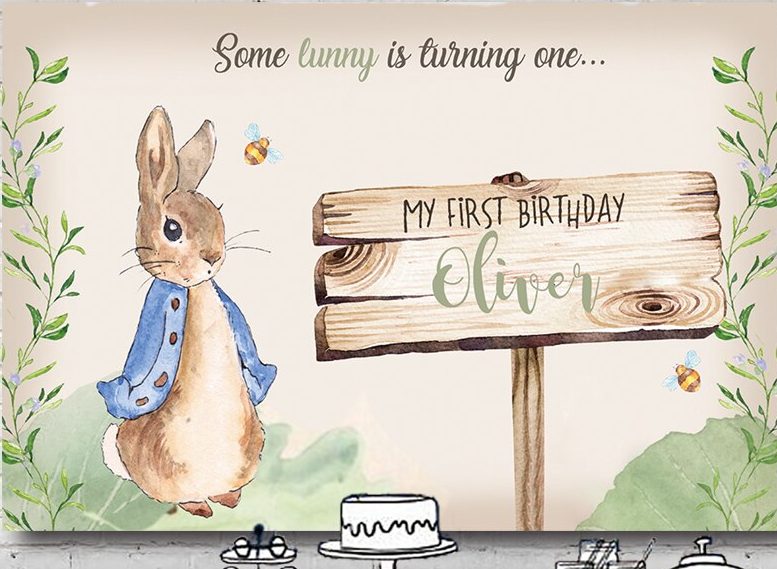 PETER RABBIT LITTLE BUNNY PERSONALISED BIRTHDAY PARTY BANNER BACKDROP ...